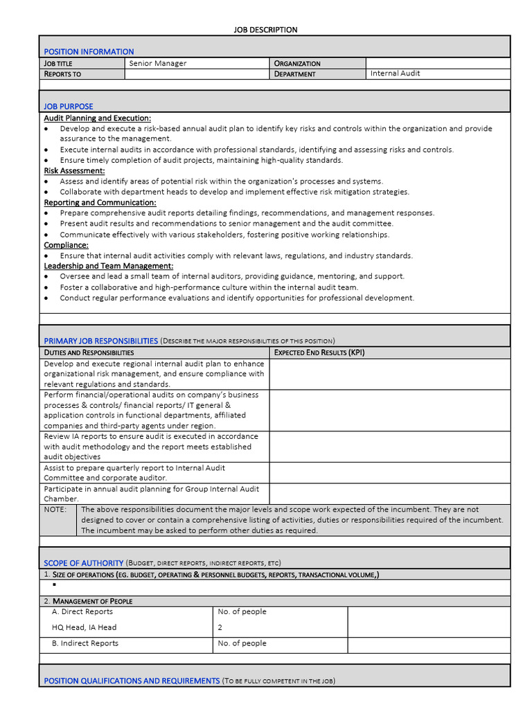 Senior Manager, Internal Audit | PDF | Internal Audit | Audit