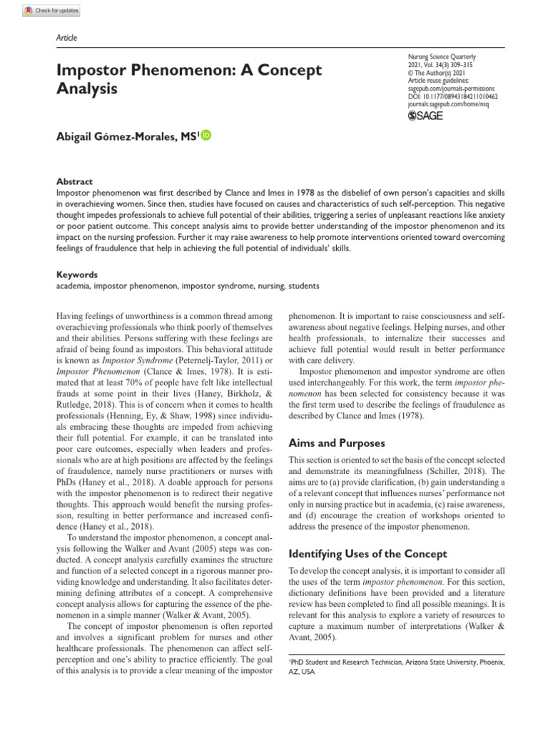Understanding Impostor Phenomenon in Nursing | PDF | Psychology ...