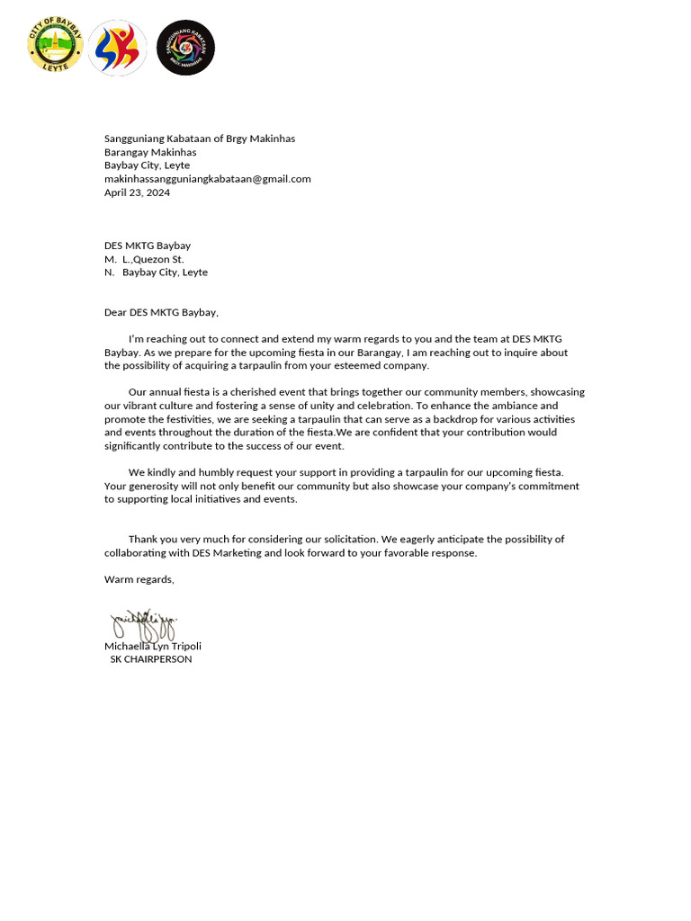 Letter Tarpaulin - Docx Des | PDF