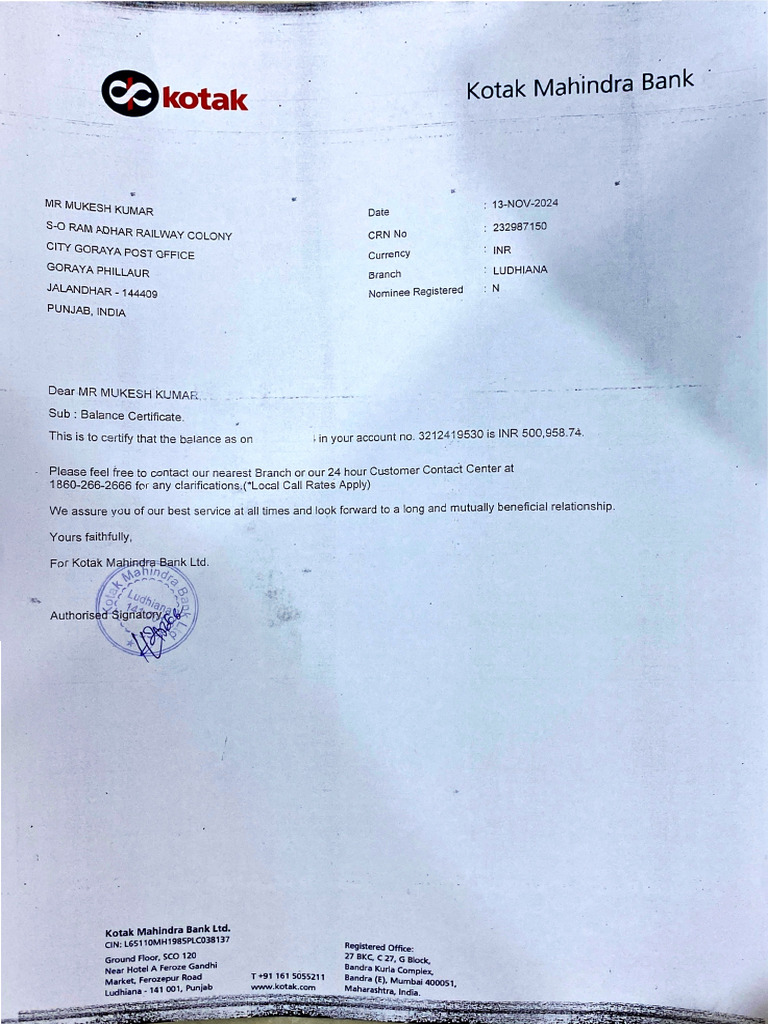 Balance Certificate | PDF