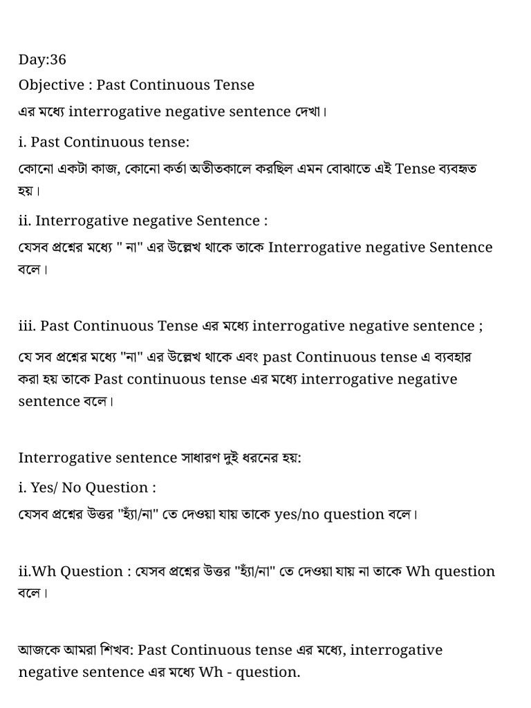 Past Continuous Interrogative Negative 2 | PDF