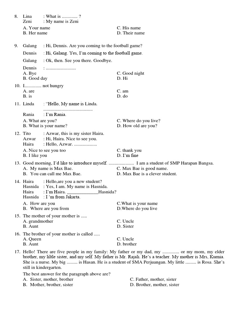 Soal Inggris Kelas 7 2 Pdf