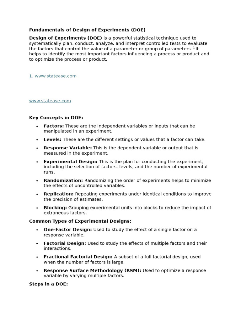Fundamentals of Design of Experiments | PDF | Experiment | Design Of Experiments