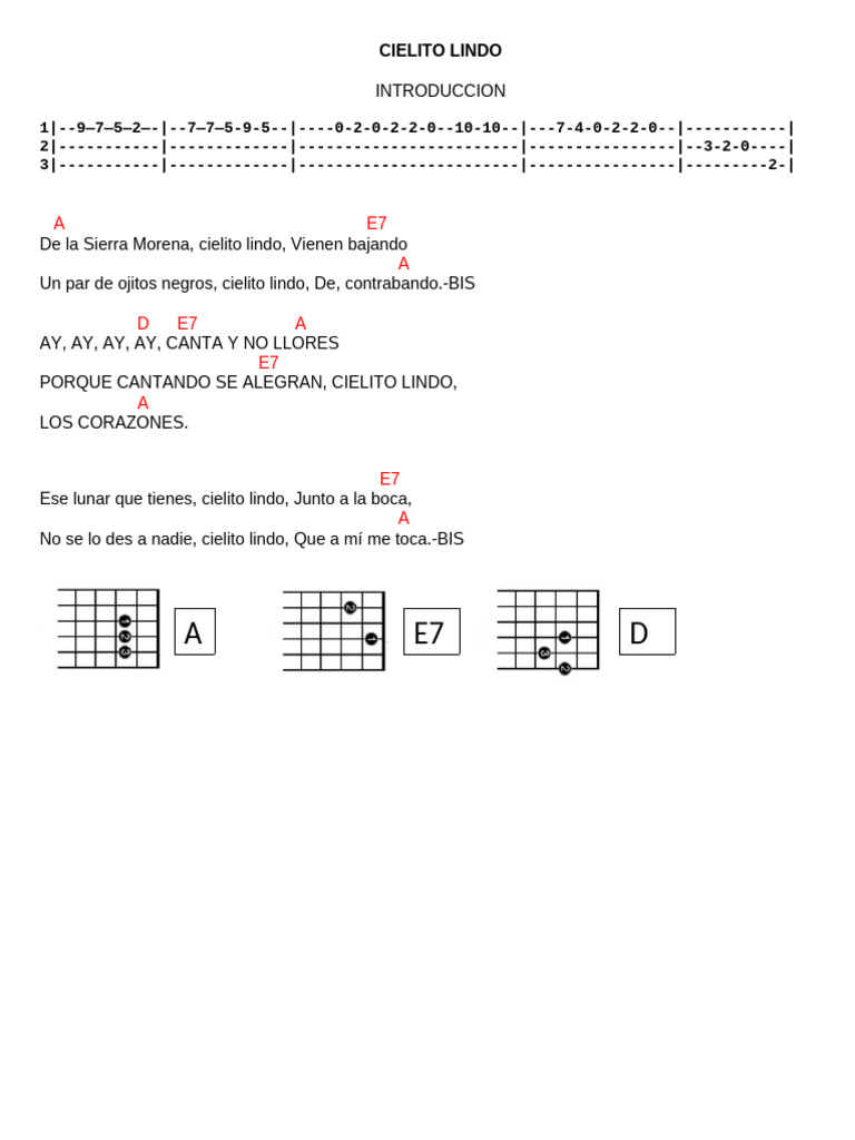Letra y acordes de Cielito Lindo | PDF
