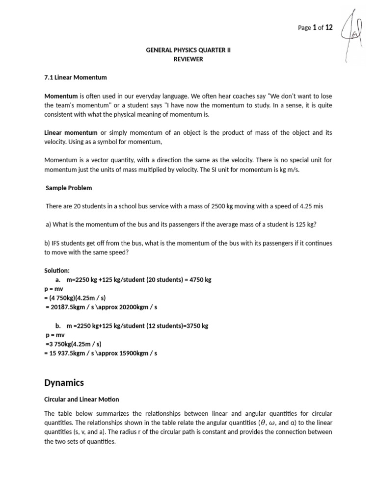 General Physics Quarter Ii Reviewer | PDF | Waves | Rotation Around A Fixed Axis