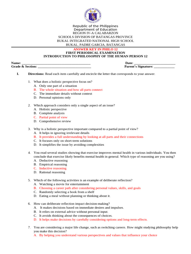 First Periodical Exam Philosophy Key | PDF | Truth | Evidence