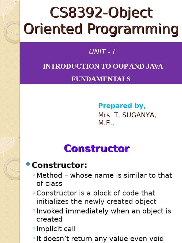Oop Unit I Constructors Methods Packages Pdf Constructor Object Oriented Programming