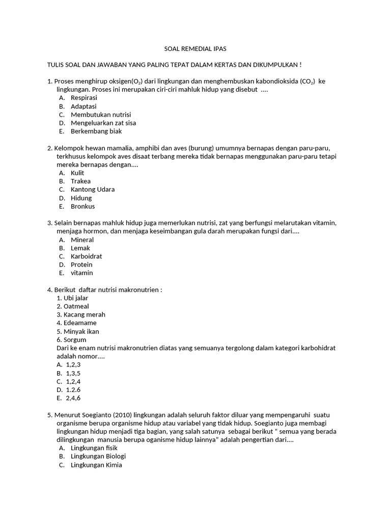 SOAL REMEDIAL IPAS | PDF