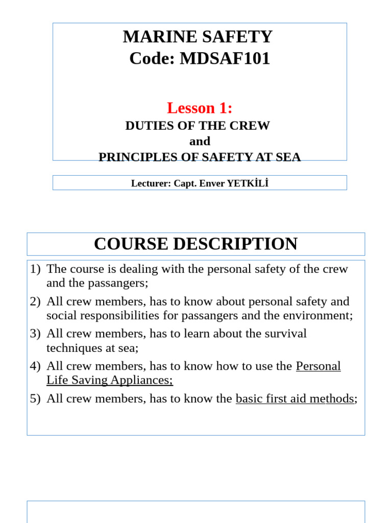 Marine Safety Lesson 1 | PDF | Sailor | Shipping