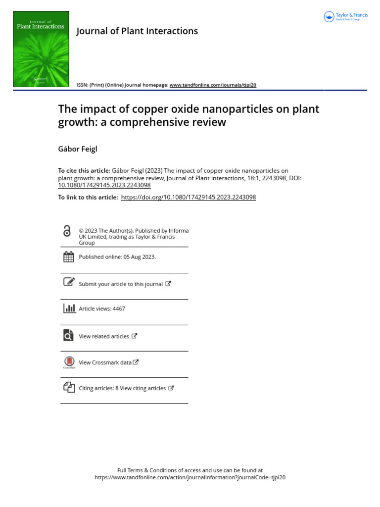 The Impact of Copper Oxide Nanoparticles On Plant Growth A Comprehensive Review | PDF | Copper ...