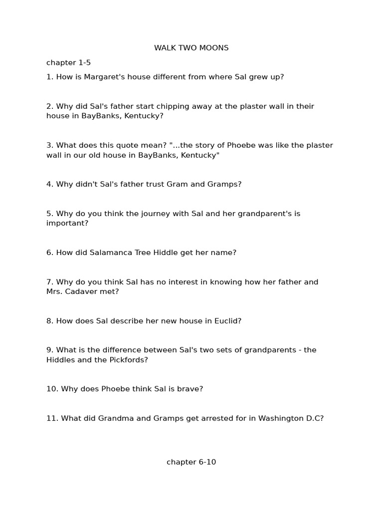 Questions On Walk Two Moons | PDF