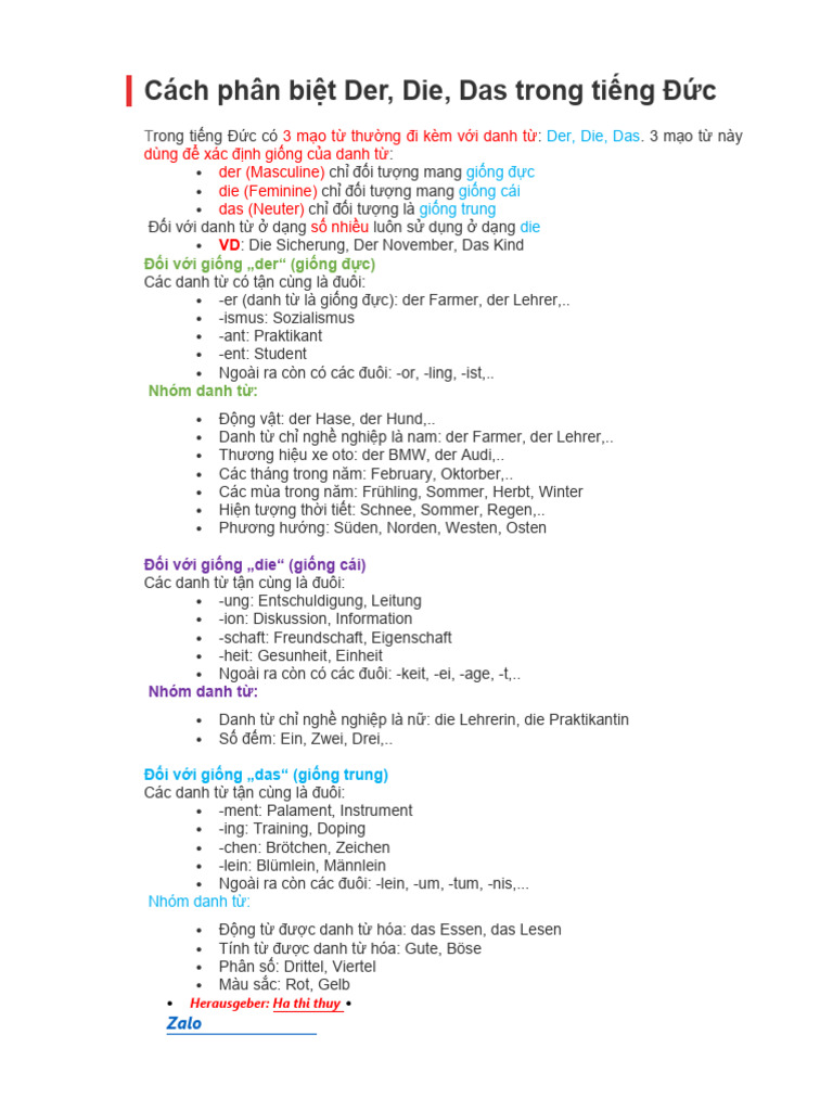 Cách phân biệt der die das | PDF