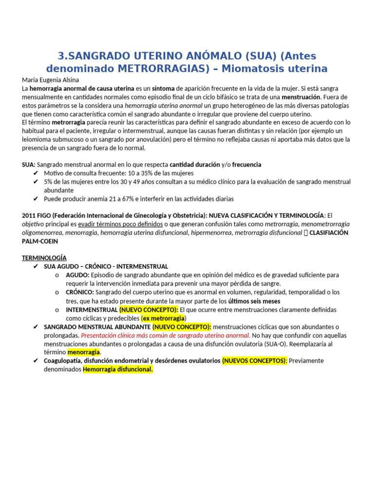 3. SUA METRORRAGIAS- Miomatosis Uterina | PDF | Control de la natalidad ...