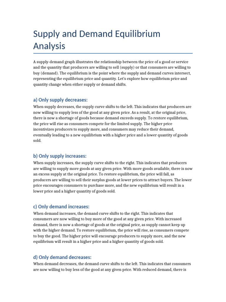 Supply and Demand Equilibrium Analysis | PDF | Economic Equilibrium ...