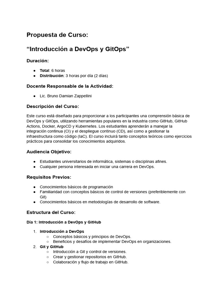 Propuesta de Curso - Introducción A DevOps y GitOps-1 | PDF | Control de versiones | Ingeniería ...