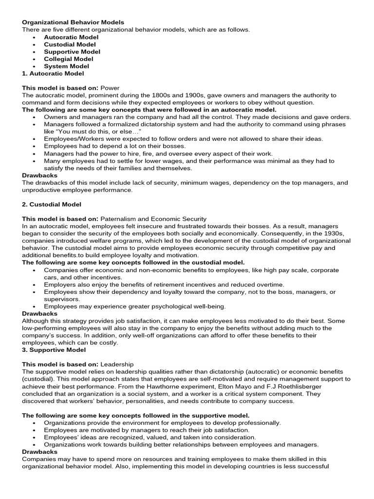 Organizational Behavior Models | PDF | Employment | Organizational Behavior
