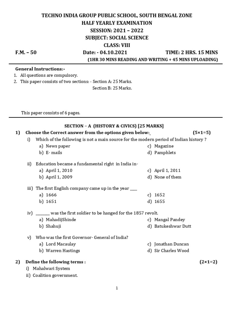 STD VIII SSC Question Paper | PDF | Forests | Nature
