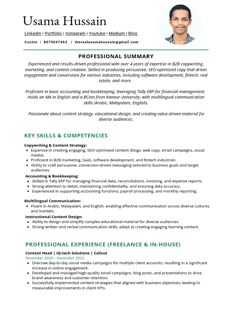 Usama Hussain's Resume | PDF | Copywriting | Social Media