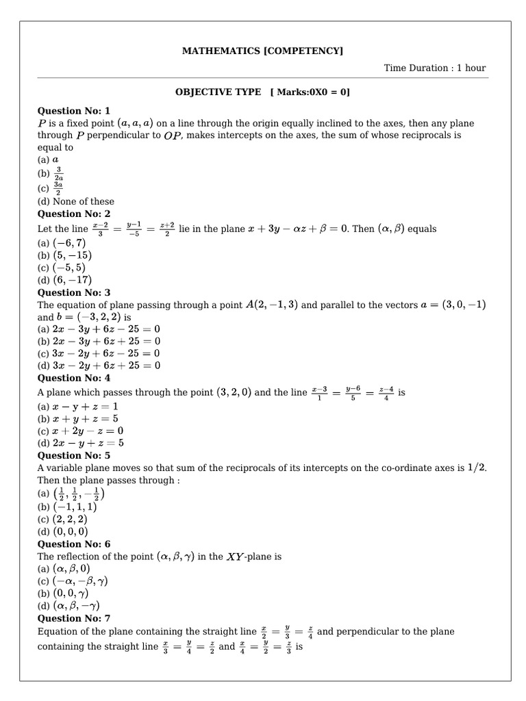 Mathematics (Competency) (08 - 12 - 2024) | PDF | Line (Geometry ...