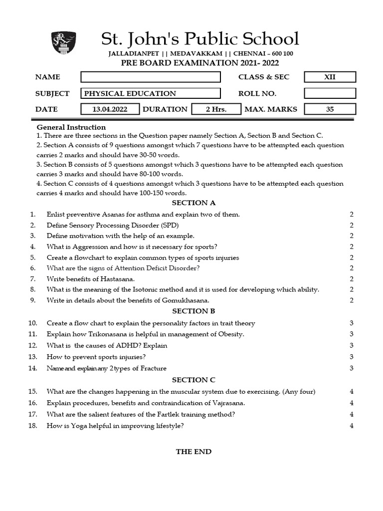 Question Paper XII Pre Board Exam 2022 | PDF