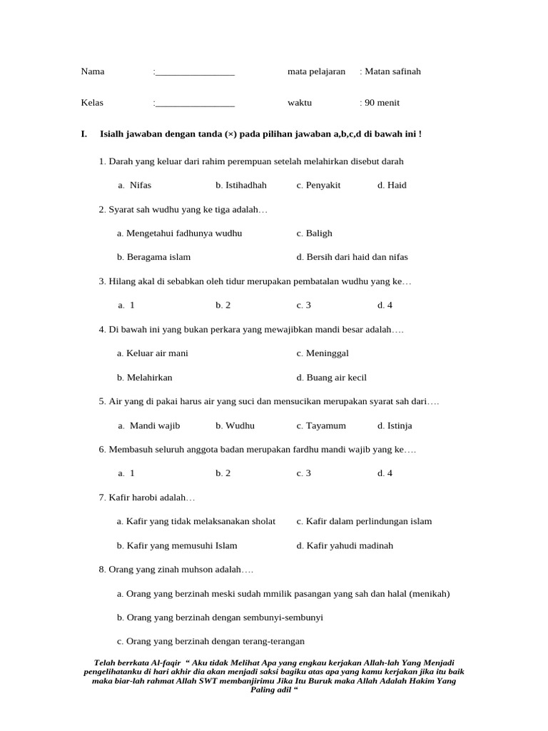 Soal Matan Safinah Kelas VIII PAS Ganjil 2024-2025 | PDF