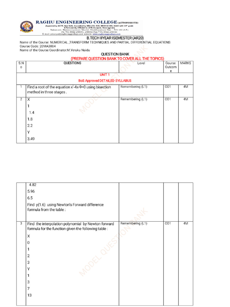 Rit-nt&Pde Ar20 (II-i) - Question Bank | PDF