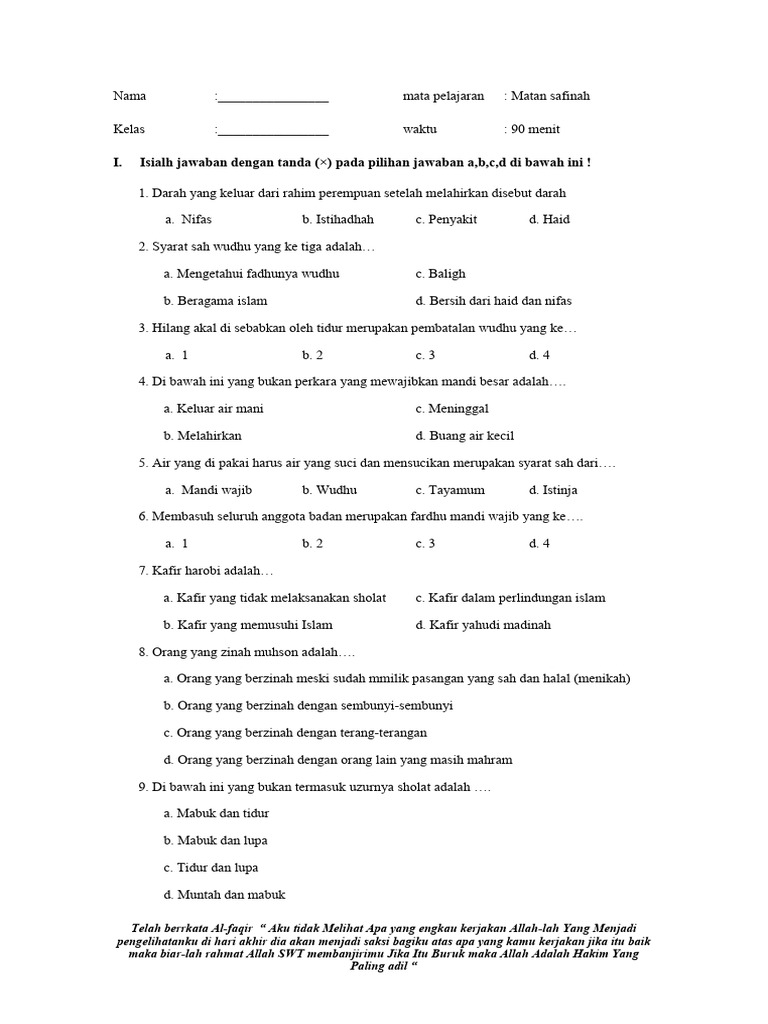 Ujian Fiqih: Matan Safinah | PDF