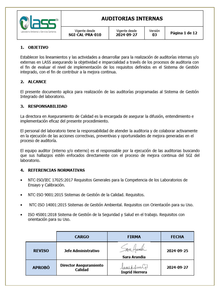 Sgi-Cal-Pra-010 Auditorias Internas | PDF | Auditoría | Iso 9000