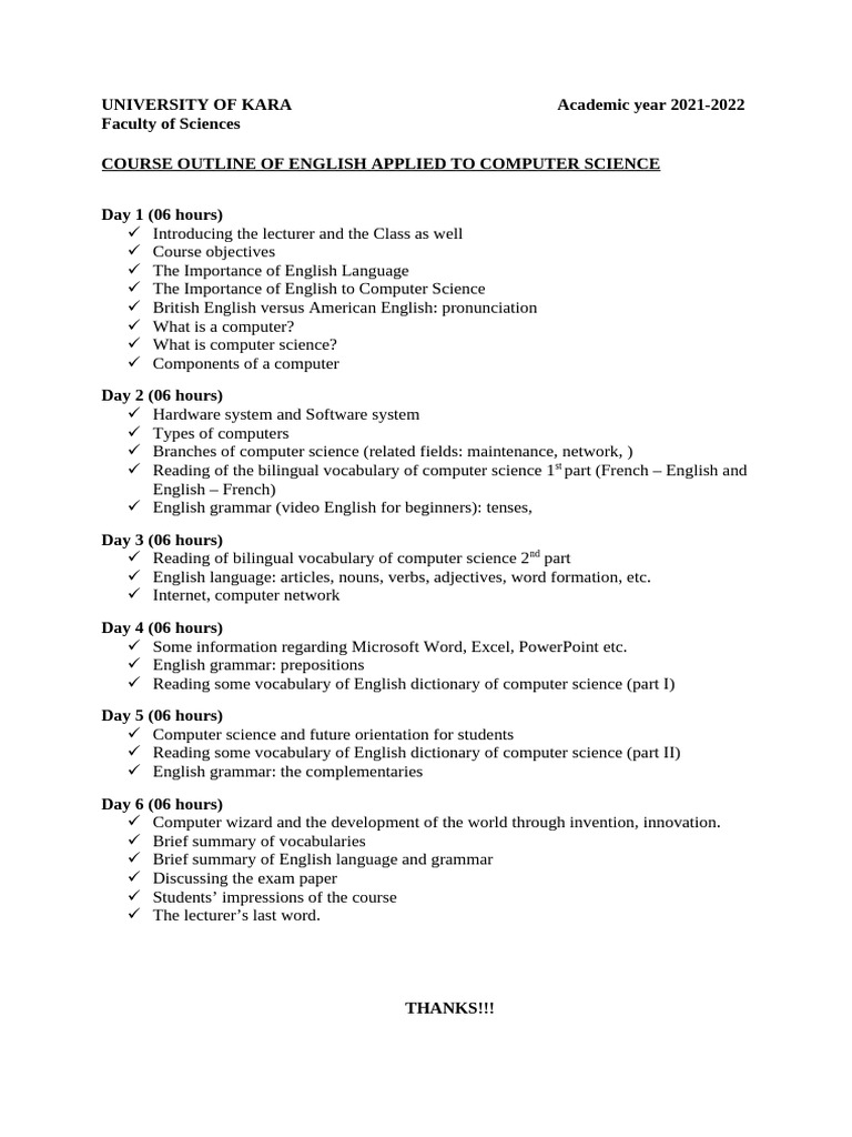 COMPUTER SCIENCE COURSE OUTLINE | PDF | English Language | English Grammar