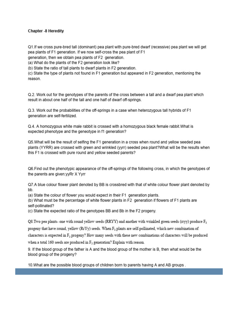 Heredity 2023 Practice Sheet | PDF | Dominance (Genetics) | Genotype