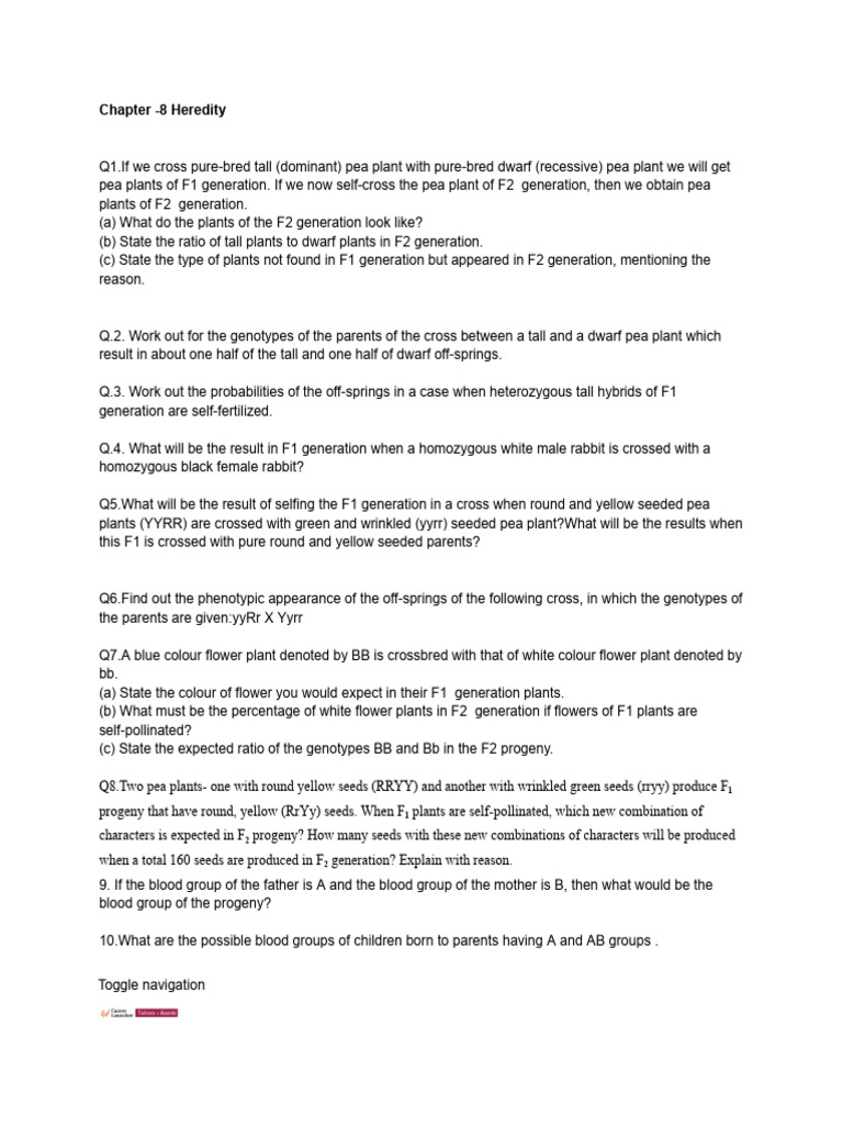 Heredity, Ch-8 Practice Questions | PDF | Evolution | Heredity