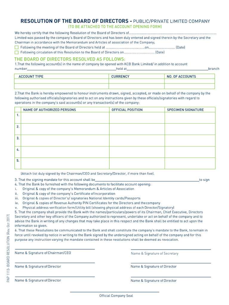 Board Resolution Account Opening | PDF