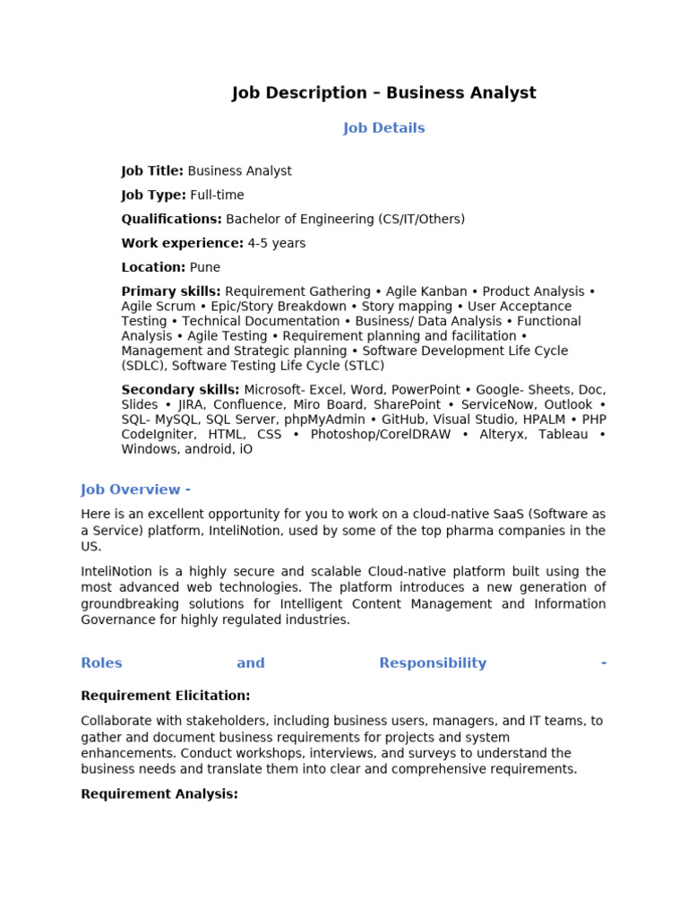 JD Business Analyst (1) (1) 1 | PDF | Software As A Service | Business ...
