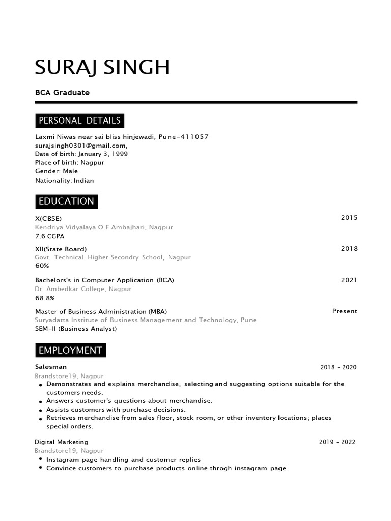 Suraj Singh Resume Updated-2 | PDF | Sales | Business Economics