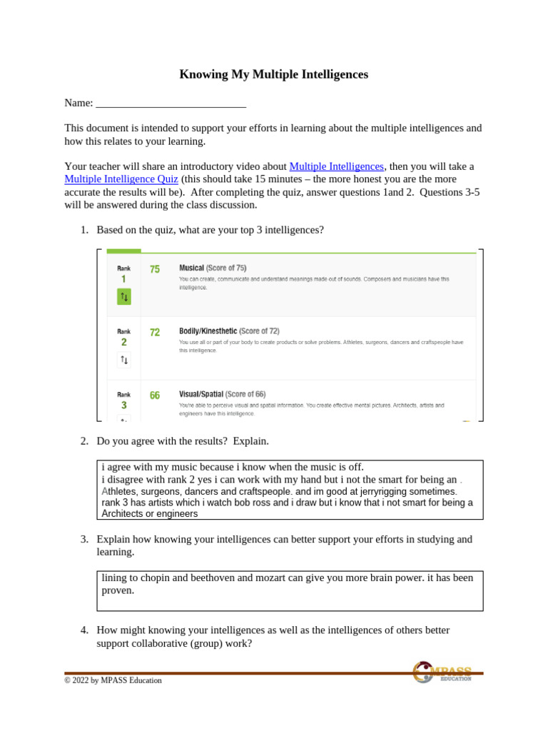 Knowing My Multiple Intelligences | PDF