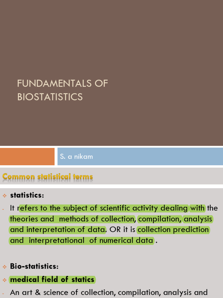 Fundamentals of Biostat (Notes) | PDF | Mean | Level Of Measurement