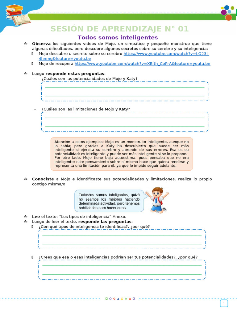 Anexo de Sesiones de Aprendizaje - UDA X Semana 1 | PDF | Mezcla | Inteligencia
