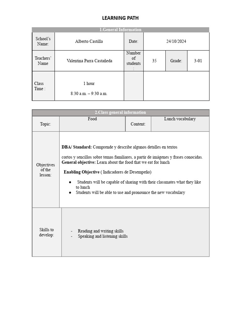 LEARNING PATH CLASS 2-1 | PDF | Vocabulary | Cuisine