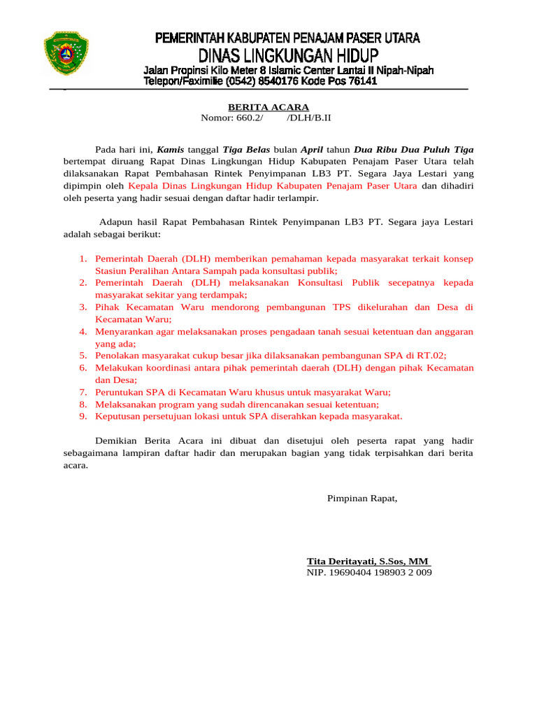 BERITA ACARA Rintek PT SJL | PDF