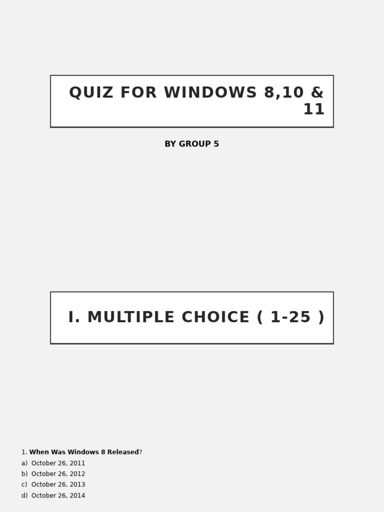 Windows 8, 10, and 11 Quiz Questions | PDF | Microsoft Windows | Windows 10