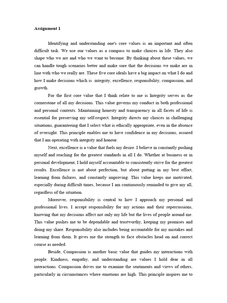 Assignment 1 | PDF | Integrity | Compassion