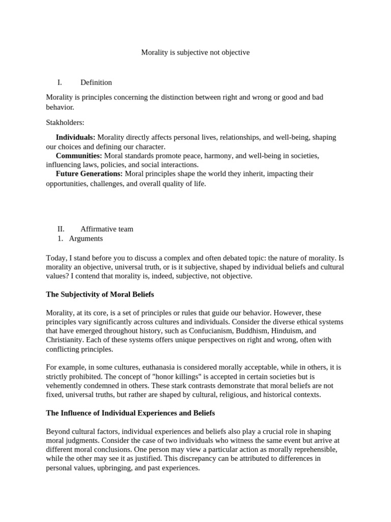 Morality Is Subjective Not Objective | PDF | Morality | Justice