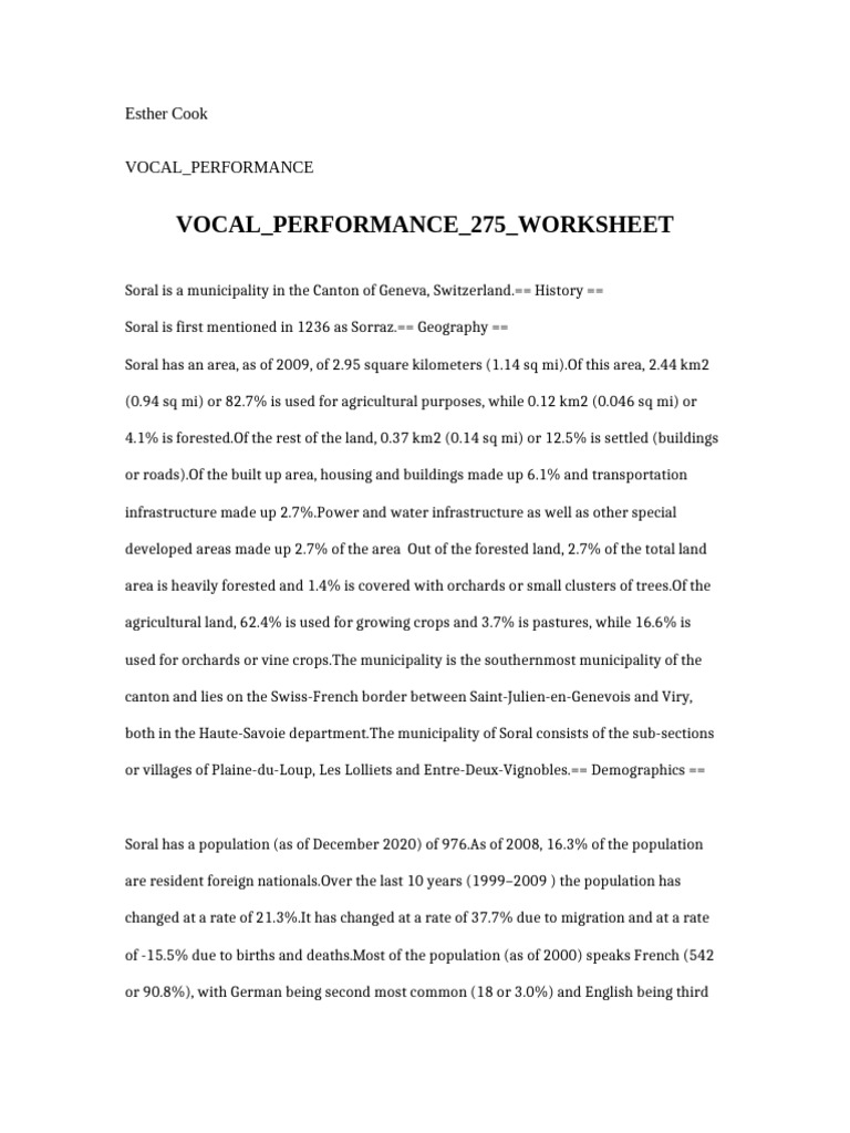 Vocal Performance 275 Worksheet | PDF