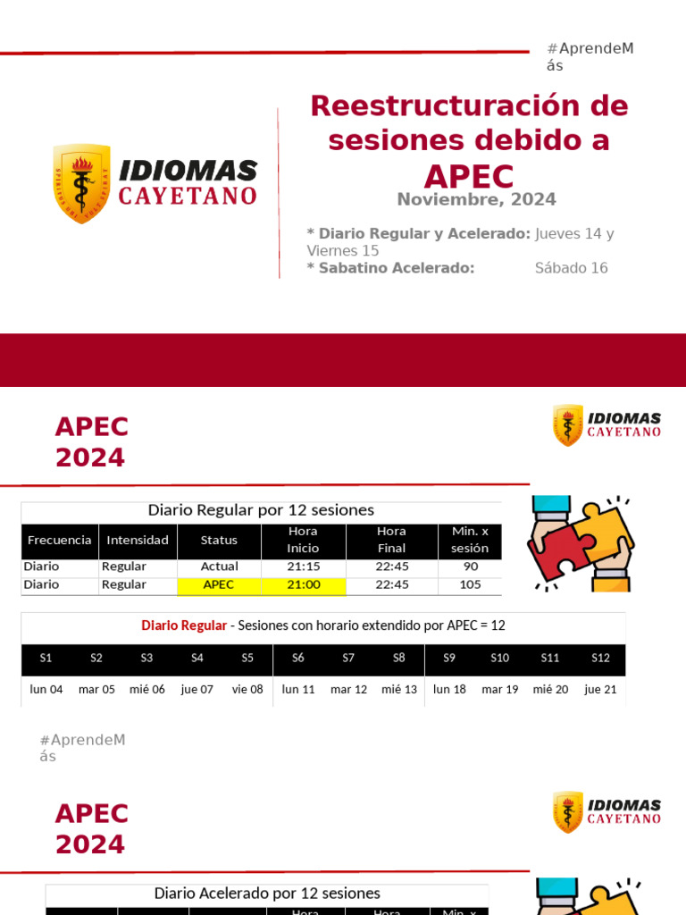 Horarios APEC 2024 para AprendeMás | PDF