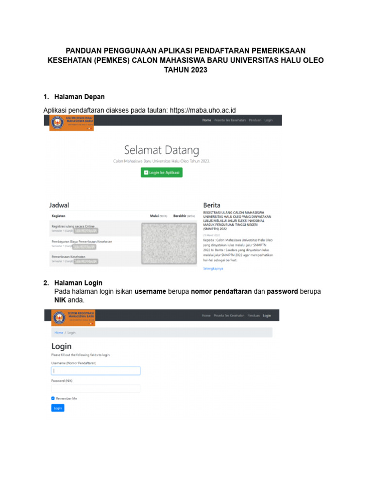 Panduan Pembayaran Pemeriksaan Kesehatan Maba UHO | PDF