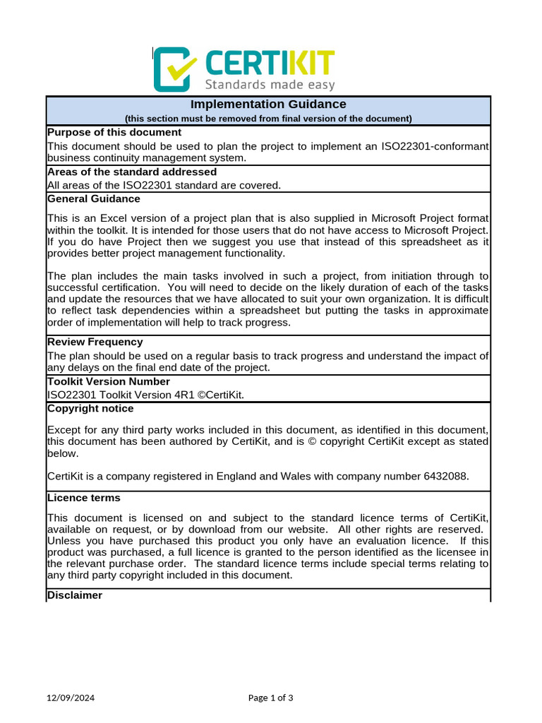 BCMS-DOC-00-4 ISO22301 Project Plan | PDF | Internal Audit | Business