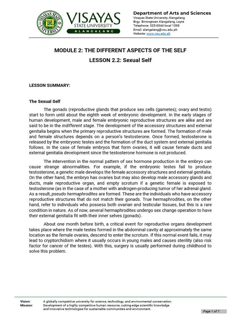SCSC 11n Lesson 2.2 Summary The Sexual Self | PDF | Sexually Transmitted Infection | Orgasm