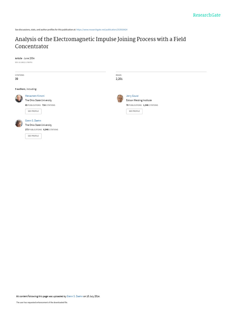 Analysis of The Electromagnetic Impulse Joining PR | PDF | Inductance ...