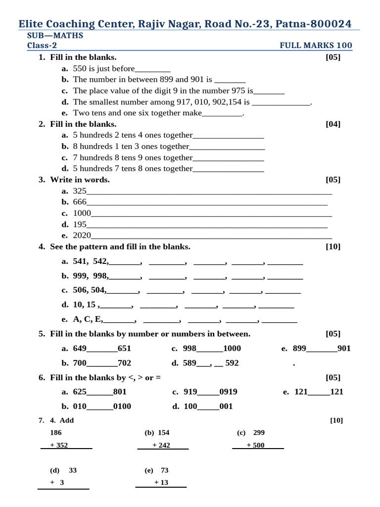 Elite Coaching Center MATHS-2 | PDF