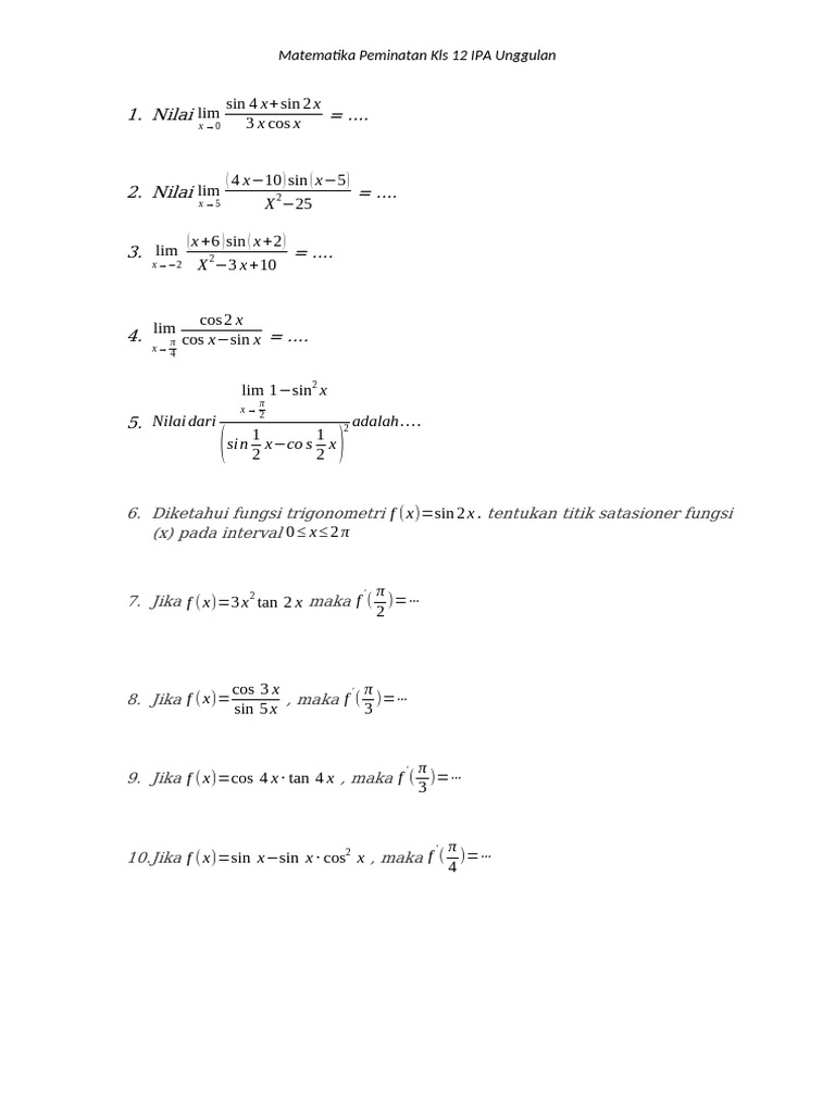 Matematika Peminatan Kls 12 Ipa Unggulan - Salin | PDF